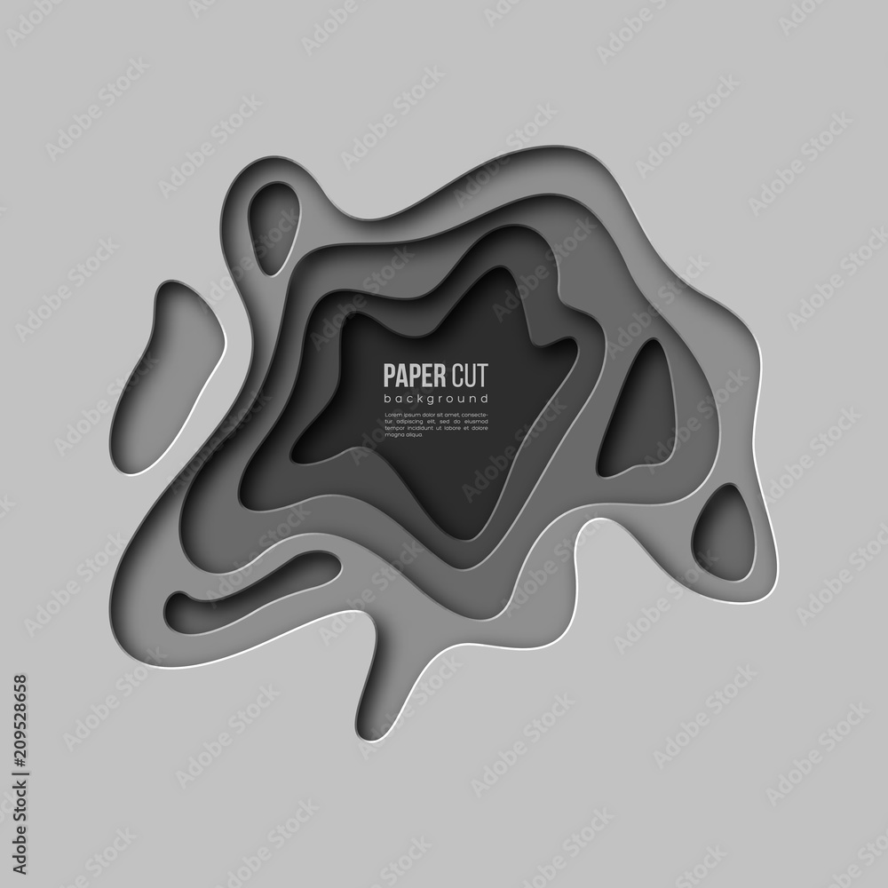 3d paper cut style background. Shapes with shadow in different grey ...