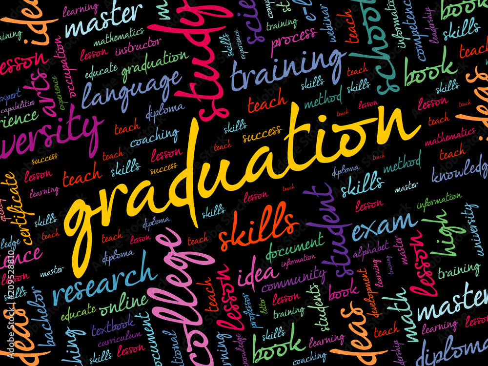 GRADUATION word cloud collage, education concept background Stock ...