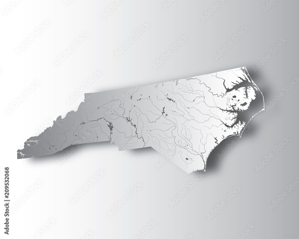 U.S. states - map of North Carolina with paper cut effect. Please look ...