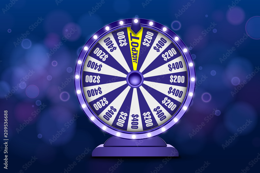 Blue fortune wheel 3d object on abstract defocused circular blue bokeh ...