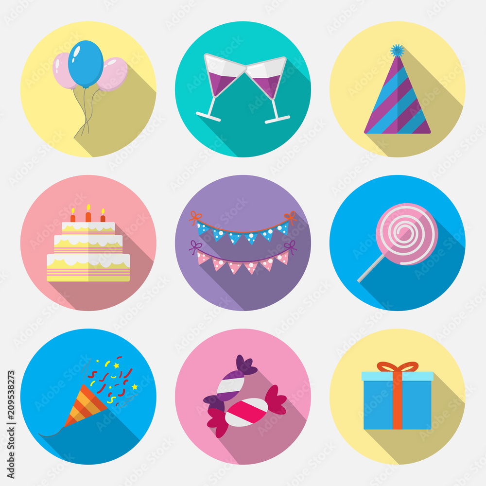 Set flat icon birthday Stock Vector | Adobe Stock