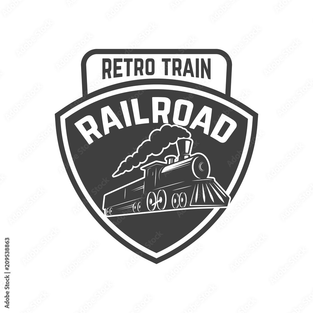 Emblem template with vintage train. Design element for logo, sign ...