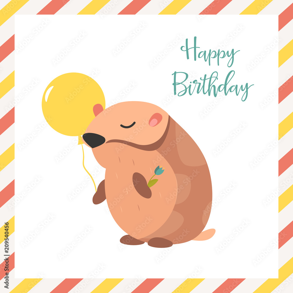 Birthday card with hamster and balloon Stock Vector | Adobe Stock