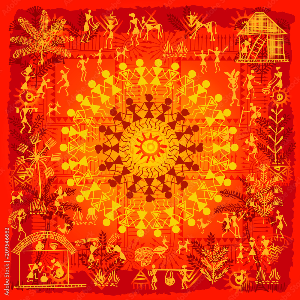 warli tribal art Stock Vector | Adobe Stock