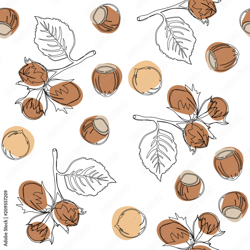 Hazelnuts vector seamless pattern. Good for ads, signboards, packaging ...