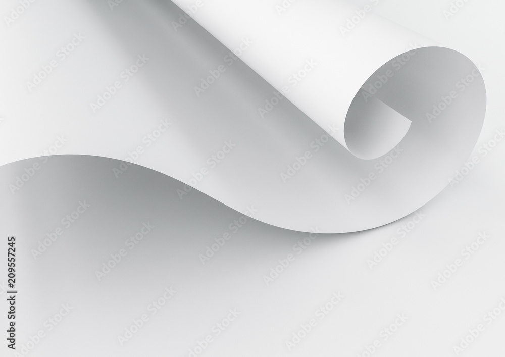 3d rendering of white waved paper isolated on white background. Part of ...