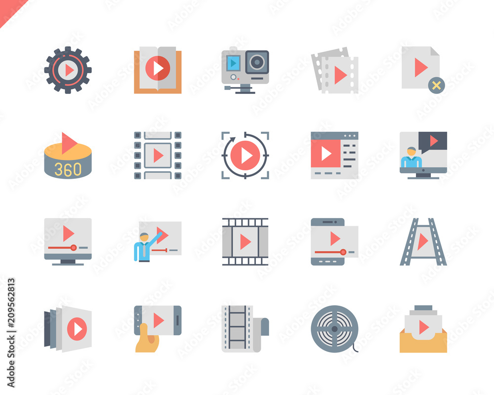 Simple Set Video Content Flat Icons for Website and Mobile Apps ...