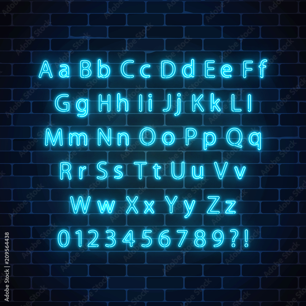 Vector neon style font. Glowing neon alphabet with uppercase and ...