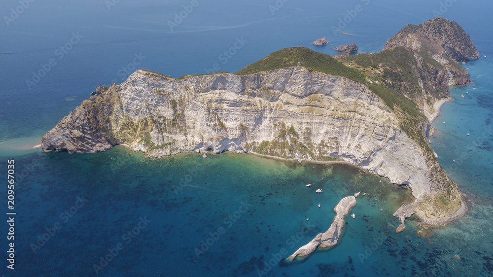 Aerial view of the island of Palmarola, in the archipelago of the ...