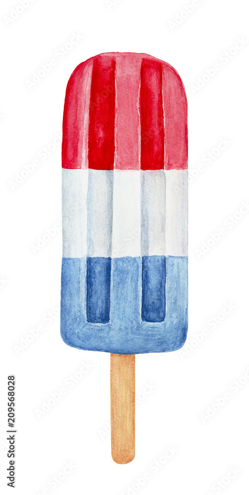 Red, white and blue patriotic popsicle on wooden stick. Hand drawn ...