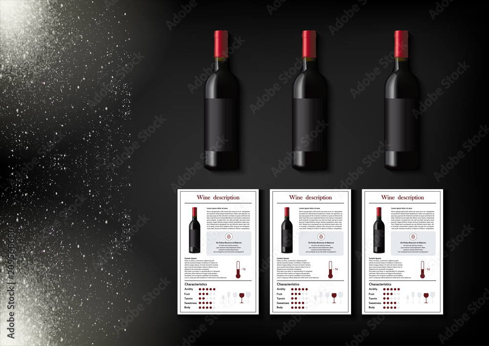 A simple design of realistic bottles of wine and wine cards with ...