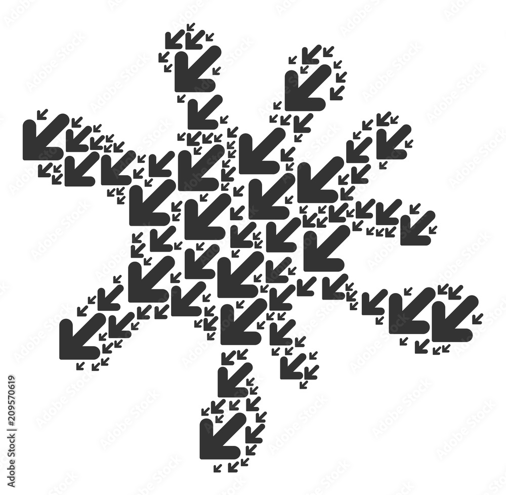 Splash mosaic formed of arrow down left icons in variable sizes ...