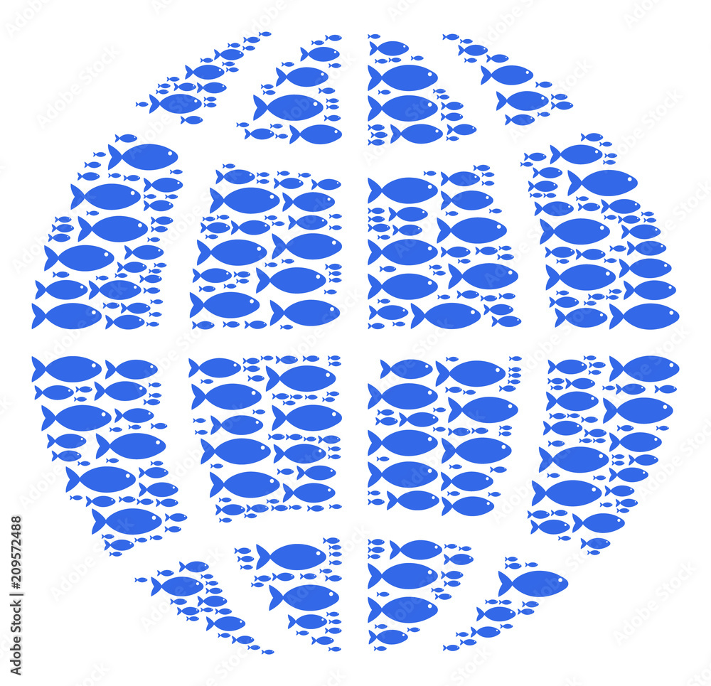 Globe vector composition constructed with randomized fish icons in ...