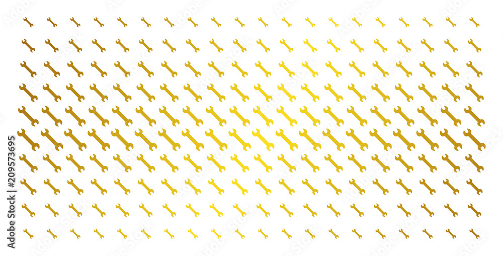 Wrench icon gold colored halftone pattern. Vector wrench objects are ...