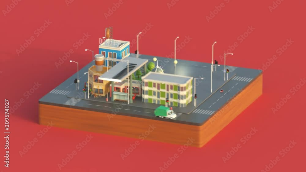 Modern City Development. Section of modern city, cartoon, low-poly ...