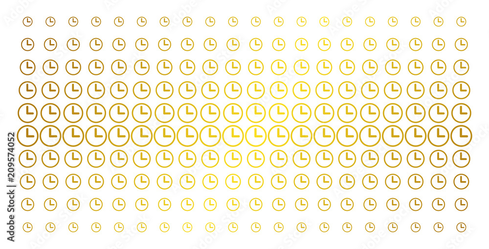 Clock icon gold colored halftone pattern. Vector clock items are ...