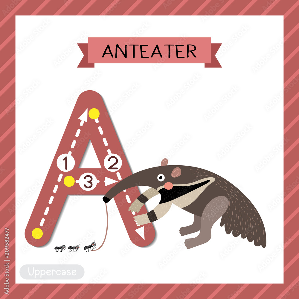 Letter A uppercase cute children colorful zoo and animals ABC alphabet ...