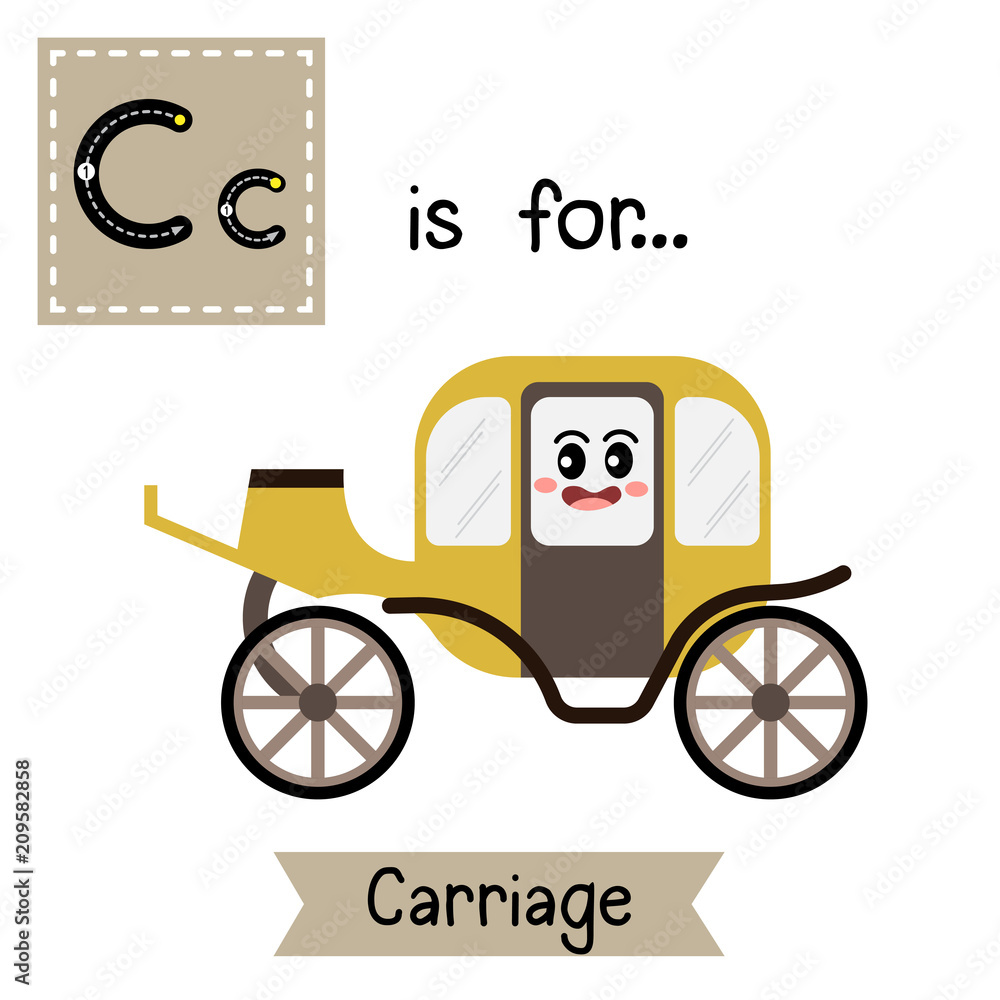 Letter C cute children colorful transportations ABC alphabet tracing ...
