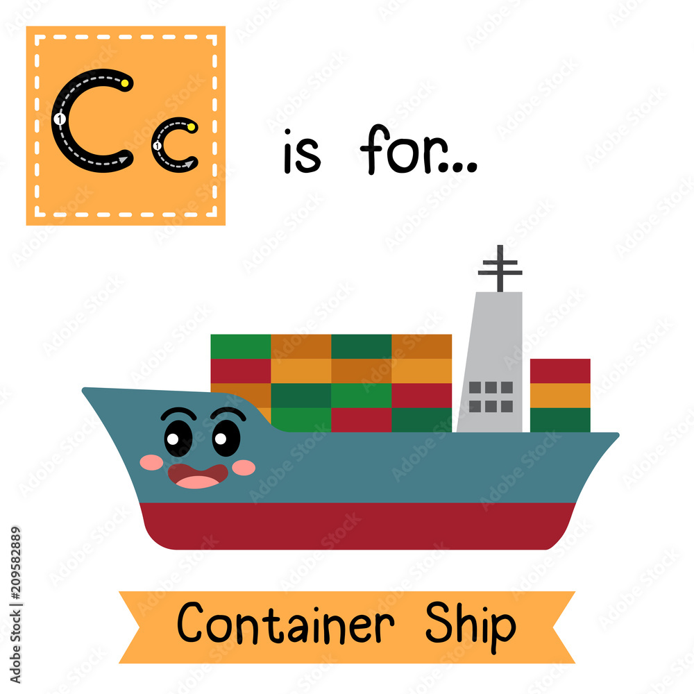 Letter C cute children colorful transportations ABC alphabet tracing ...
