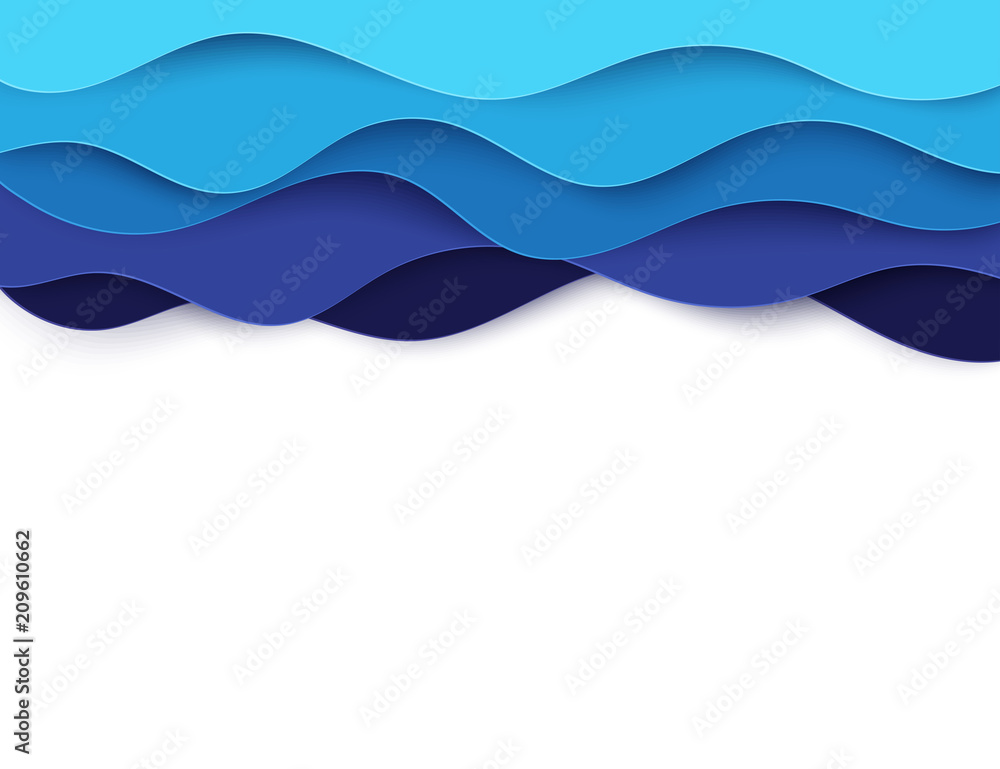 Paper art cartoon abstract waves. Paper carve background. Modern ...