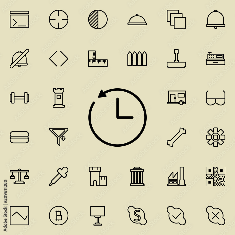 clock and circular arrow icon. Detailed set of minimalistic line icons ...