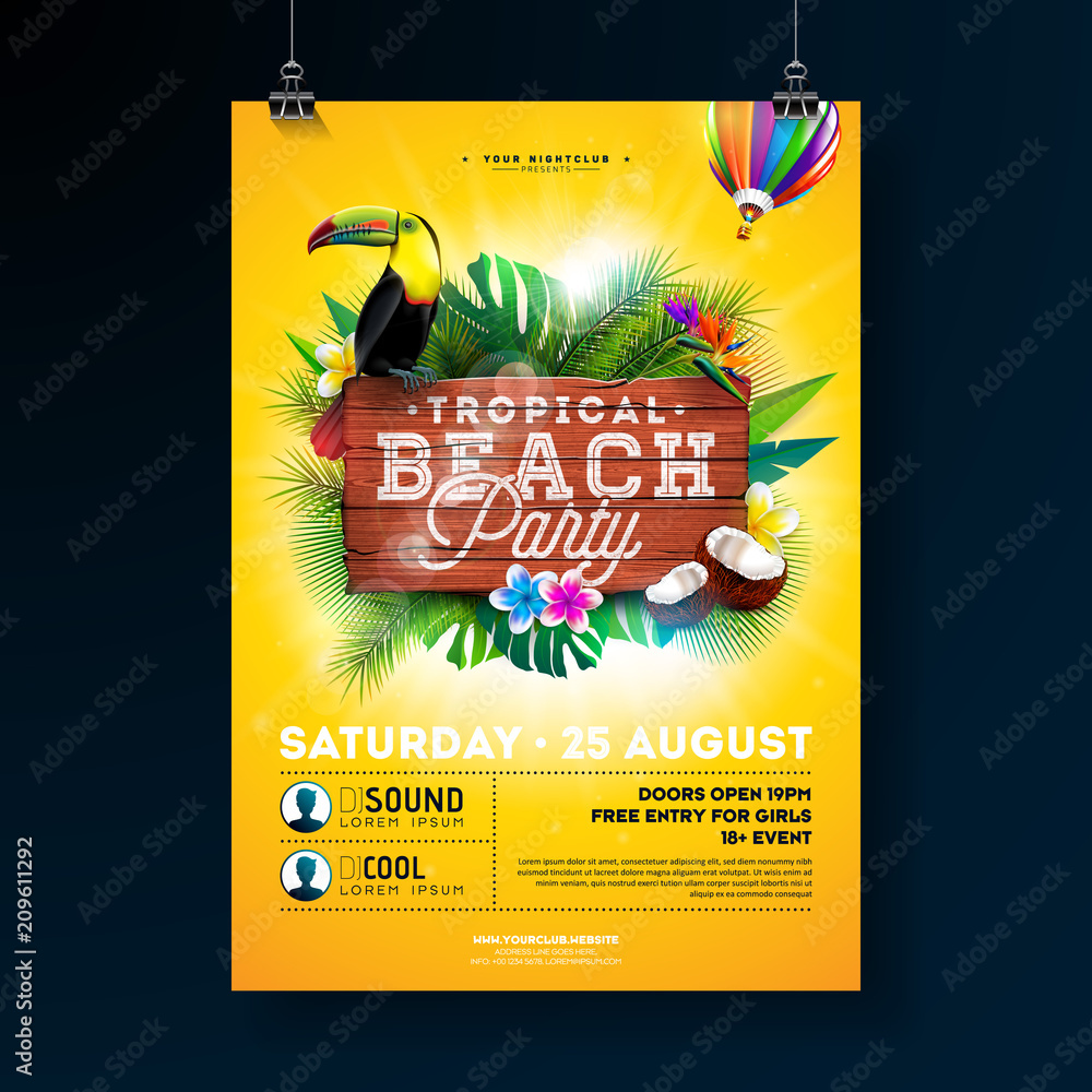 Vector Summer Beach Party Flyer Design With Typographic Elements On