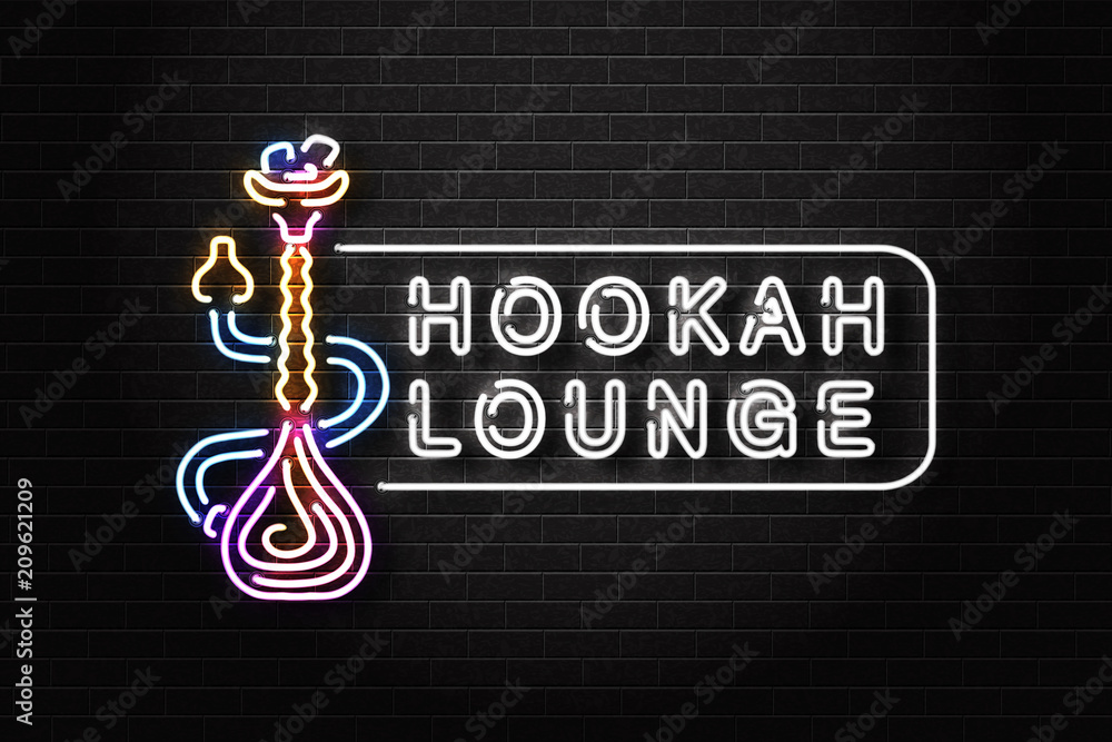 Vector realistic isolated neon sign of Hookah for decoration and ...