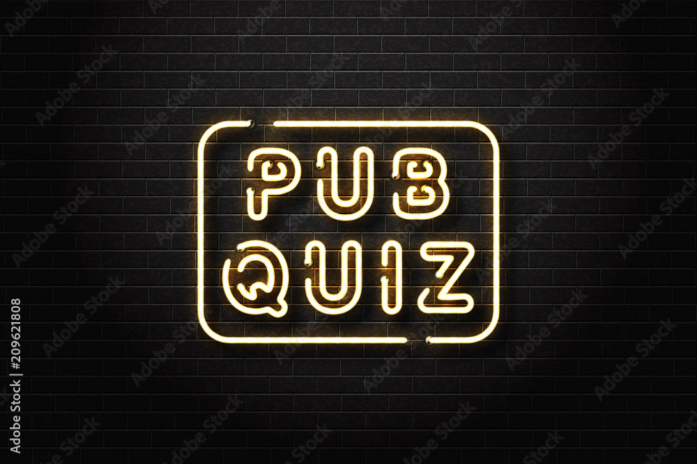 Vector realistic isolated neon sign of Pub Quiz logo for decoration and ...