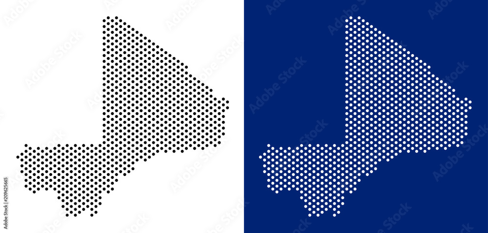Pixel Mali map. Vector geographic map on white and blue backgrounds ...