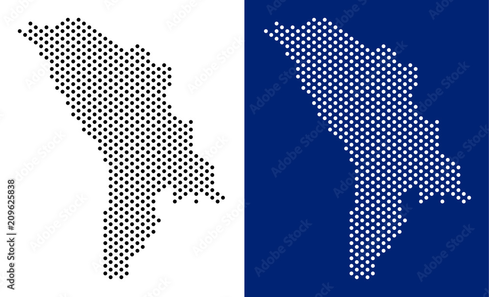 Pixel Moldova map. Vector geographic map on white and blue backgrounds ...