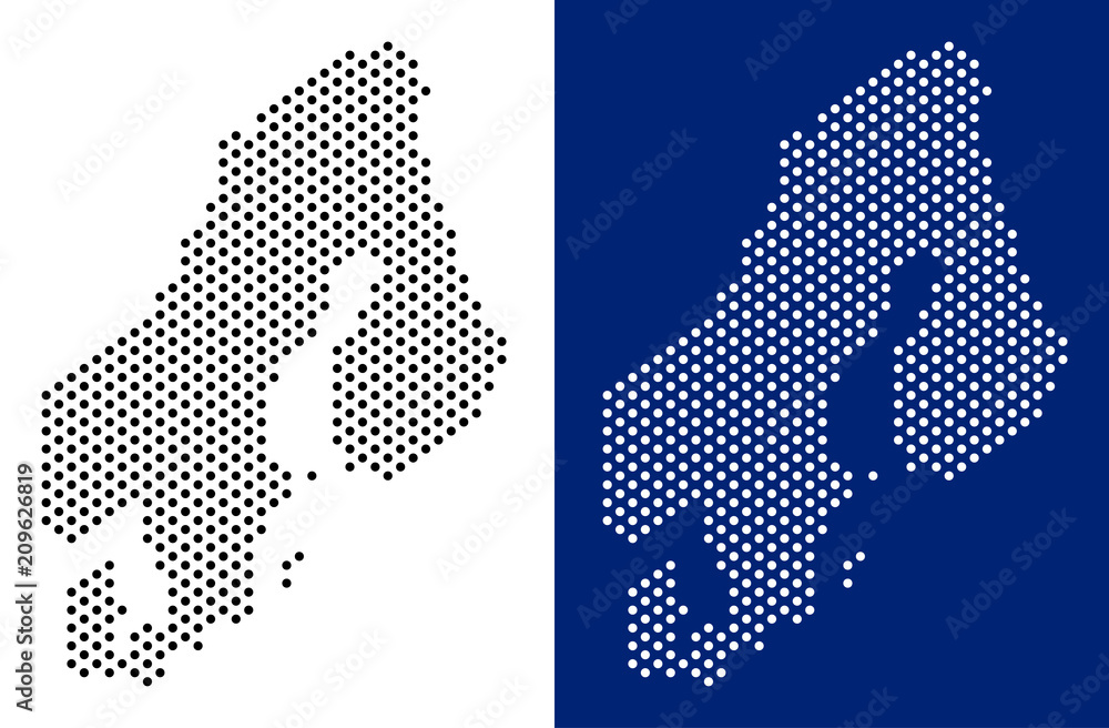 Dotted Scandinavia map. Vector geographic map on white and blue ...