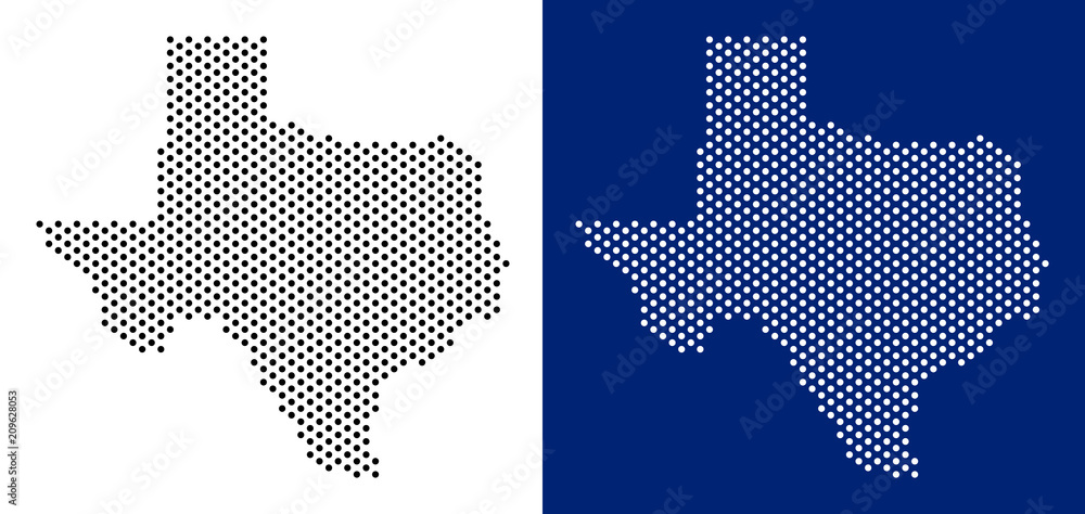 Pixel Texas map. Vector geographic map on white and blue backgrounds ...