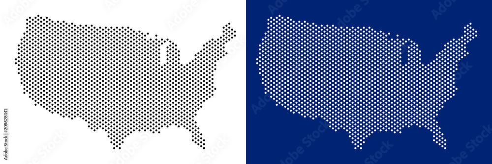 Pixel USA map. Vector geographic map on white and blue backgrounds ...