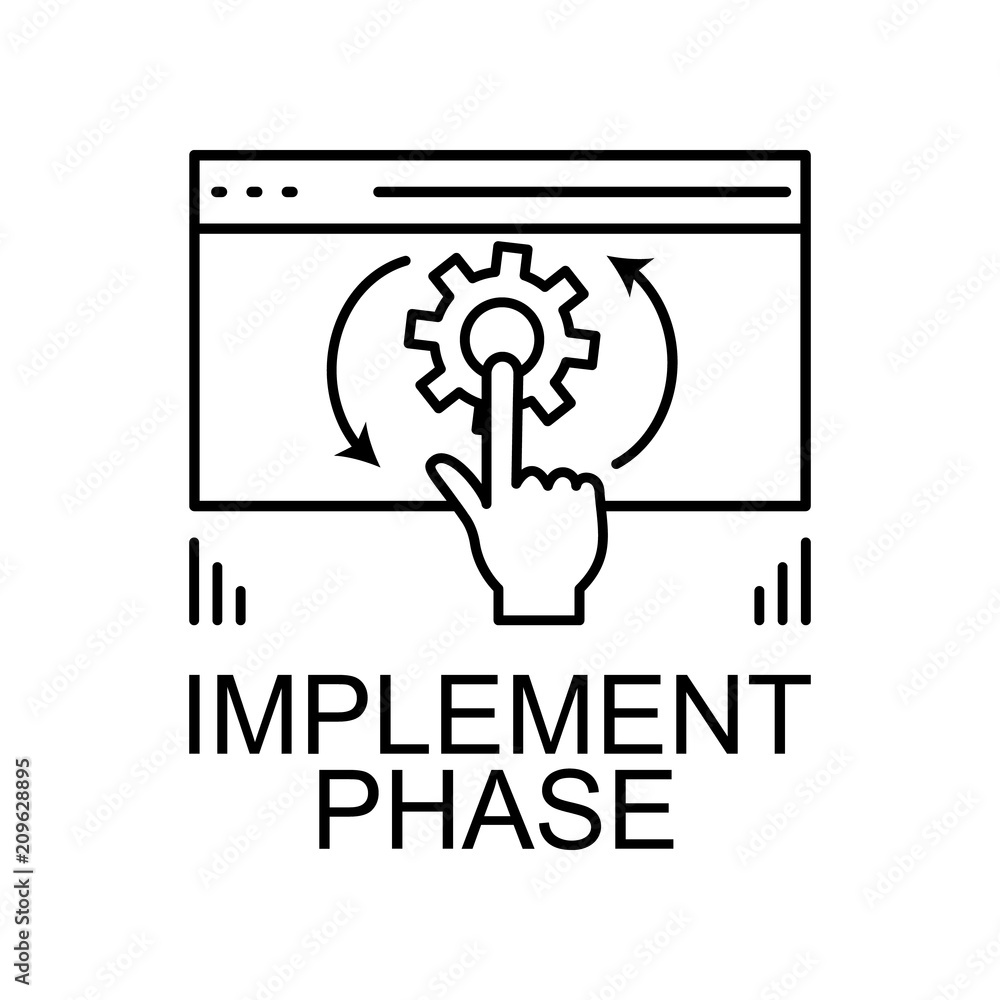 implement phase icon. Element of web development signs with name for ...
