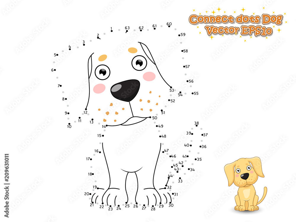 Connect The Dots and Draw Cute Cartoon Dog Puppy Labrador. Educational ...
