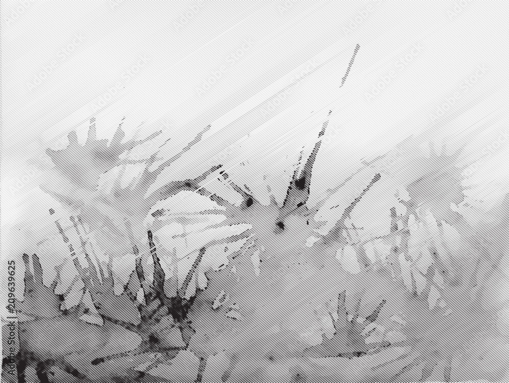 Watercolor engraving texture with splashes and divorces. Vector etching ...