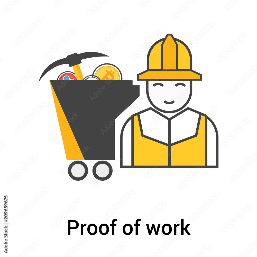 Proof of work icon vector sign and symbol isolated on white background ...