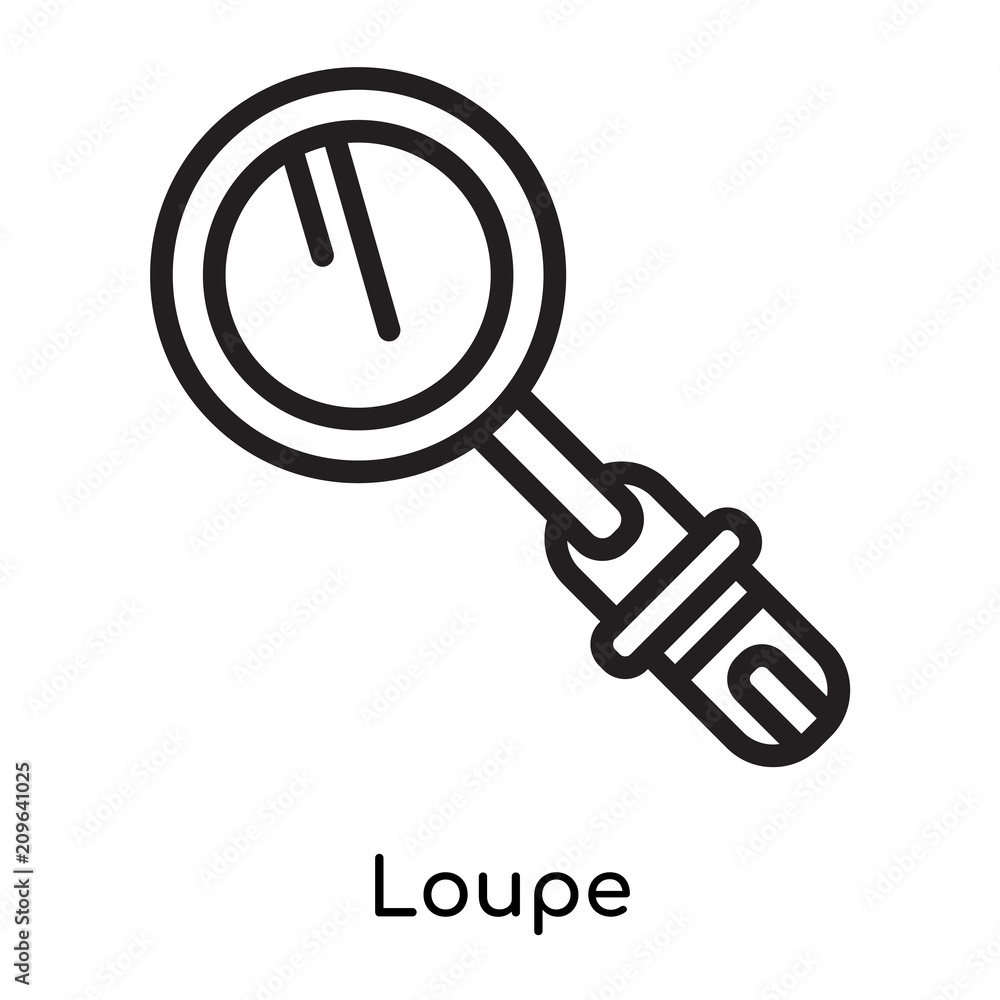 Loupe icon vector sign and symbol isolated on white background, Loupe ...