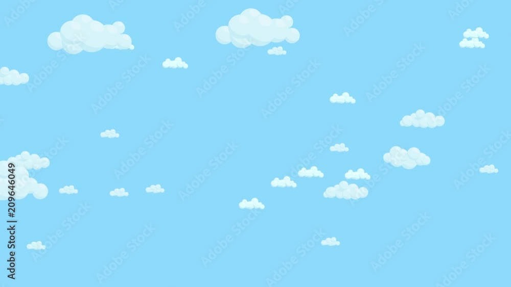 Blue sky full of clouds moving right to left. Cartoon sky animated ...