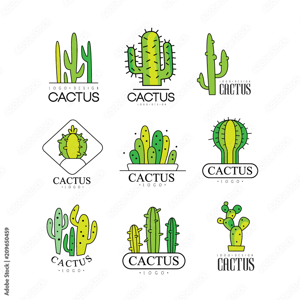 Cactus logo design set, desert plant green badges vector Illustrations ...