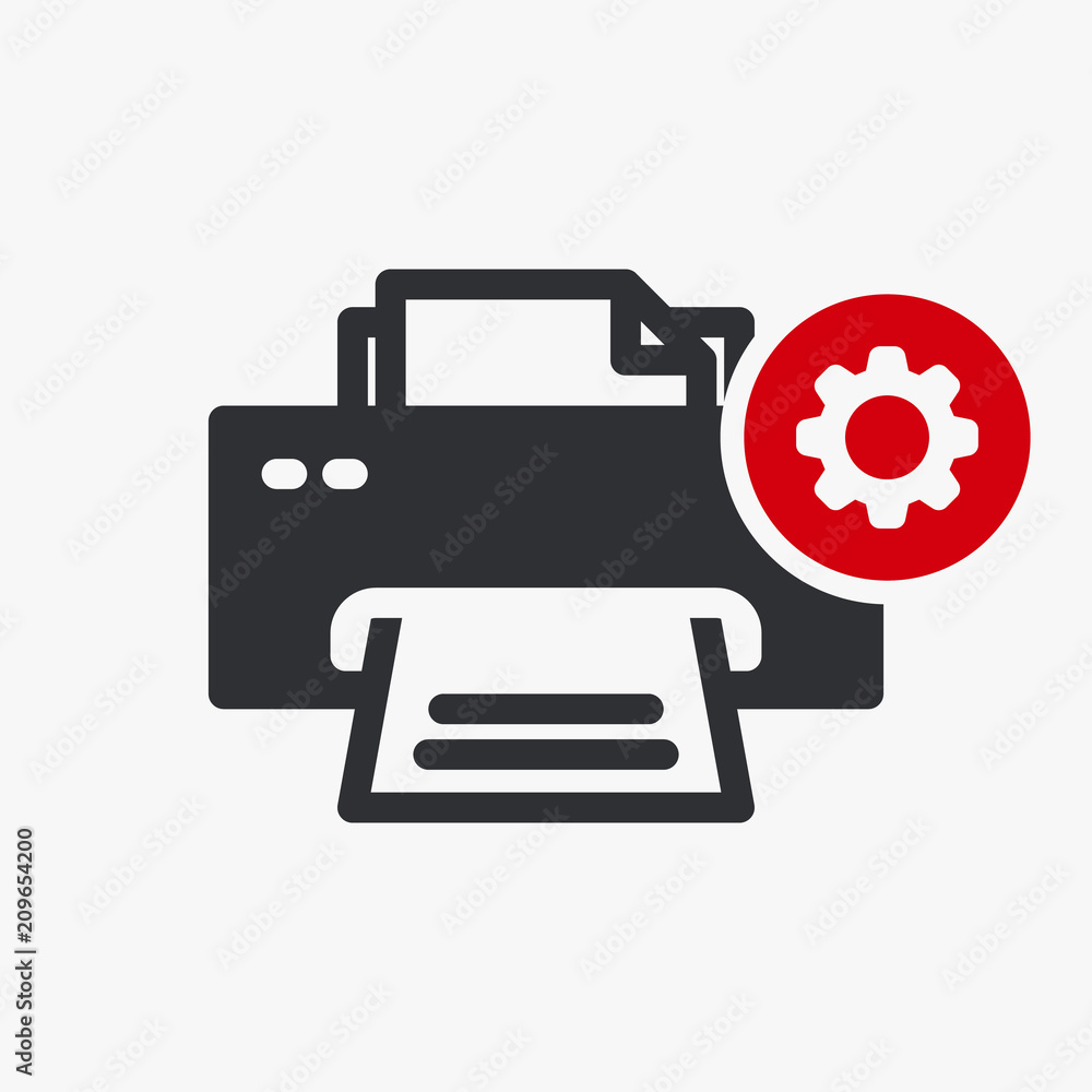Printer icon, technology icon with settings sign. Printer icon and ...