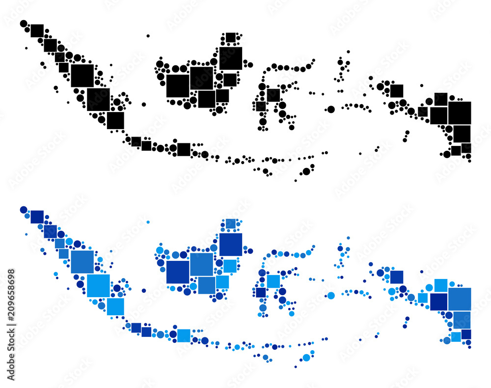 Dotted Indonesia map variants. Abstract geographic scheme version ...