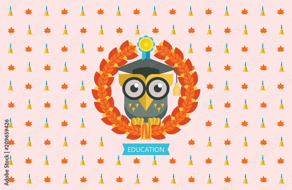 Welcome back to school. A wise owl in an academic cap. Vector emblem ...