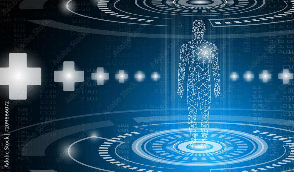 abstract background technology concept in blue light,brain and human ...