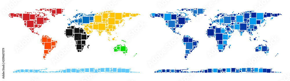 Dotted world continent map versions. Abstract geographic map variant ...
