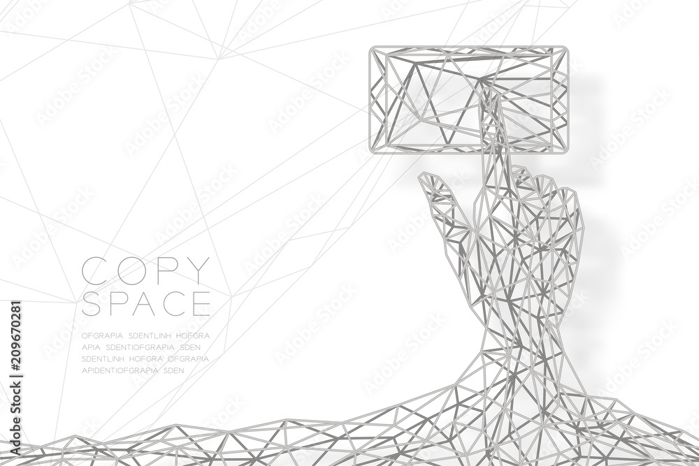 Hand touch screen smartphone shape wireframe Polygon silver frame ...
