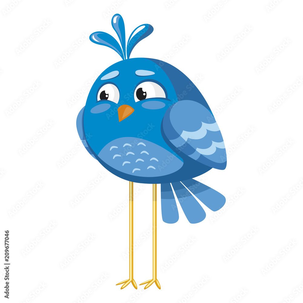 blue bird on long legs. Illustration of the character. Pretty bird ...