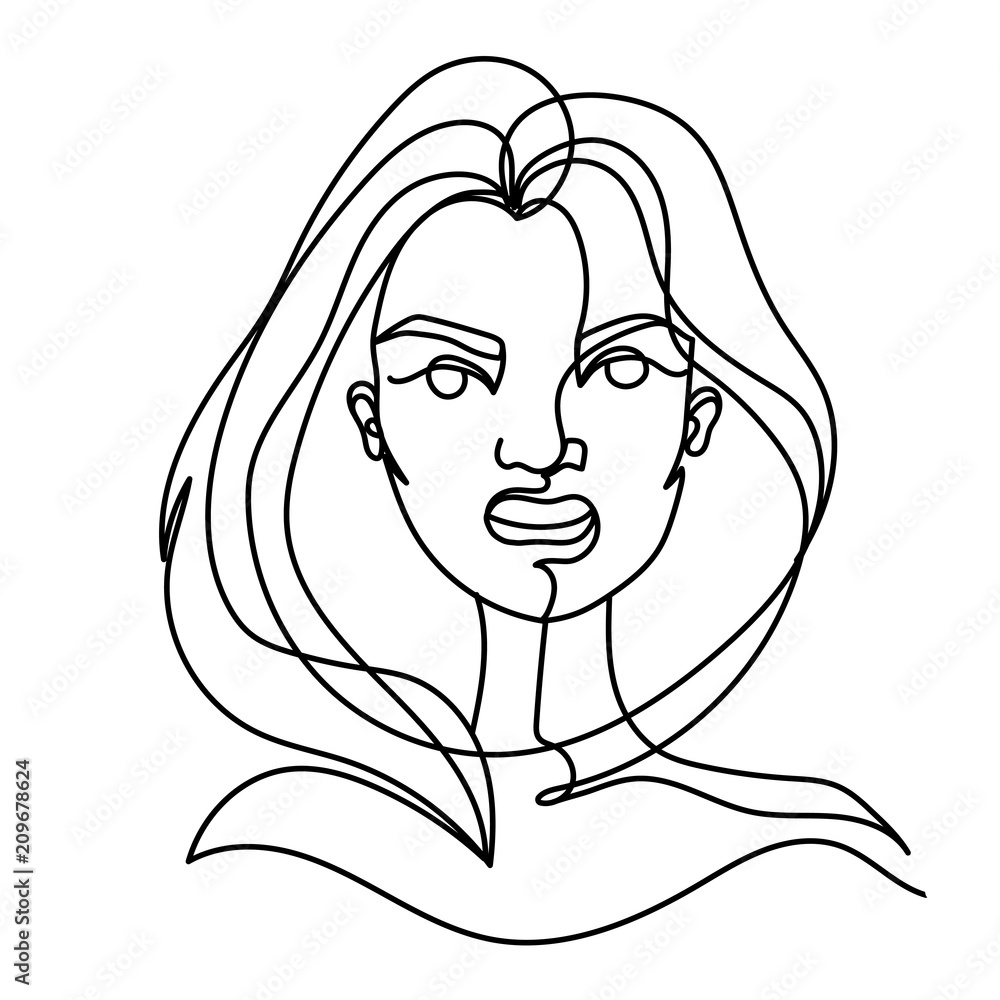Screaming Woman One Line Art Portrait. Angry Female Facial Expression ...