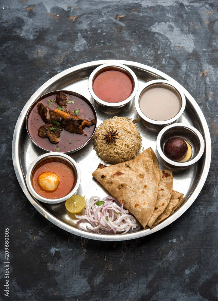 Motton Thali OR Gosht/Lamb platter is Indian/asian non veg lunch/dinner ...