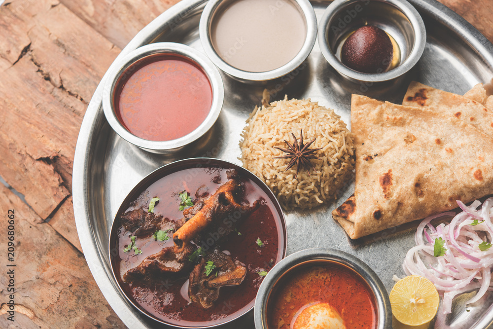 Motton Thali OR Gosht/Lamb platter is Indian/asian non veg lunch/dinner ...